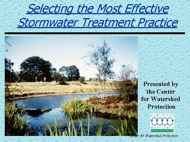 Selecting the Most Effective Stormwater Treatment Practice Presented