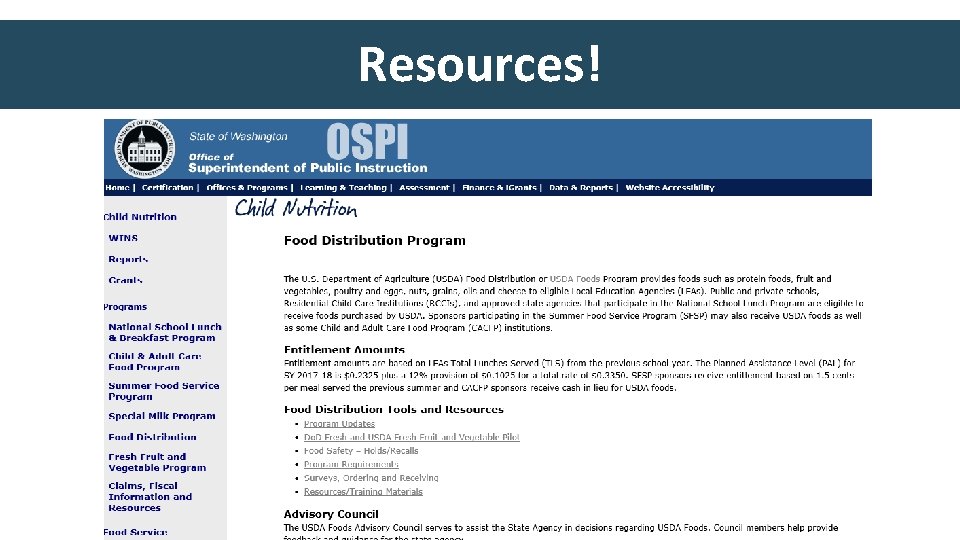 PreOrder Survey Food Distribution Program OSPI Child Nutrition