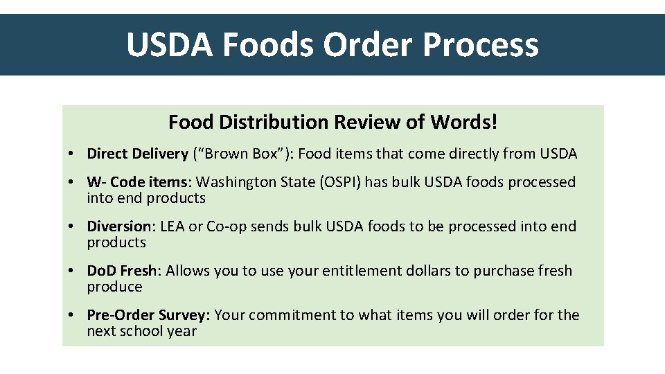 PreOrder Survey Food Distribution Program OSPI Child Nutrition