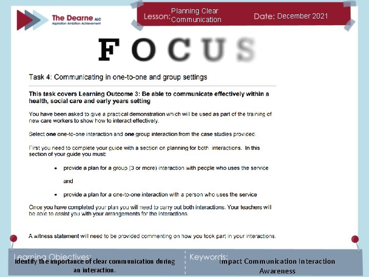 Planning Clear Communication December 2021 Identify the importance