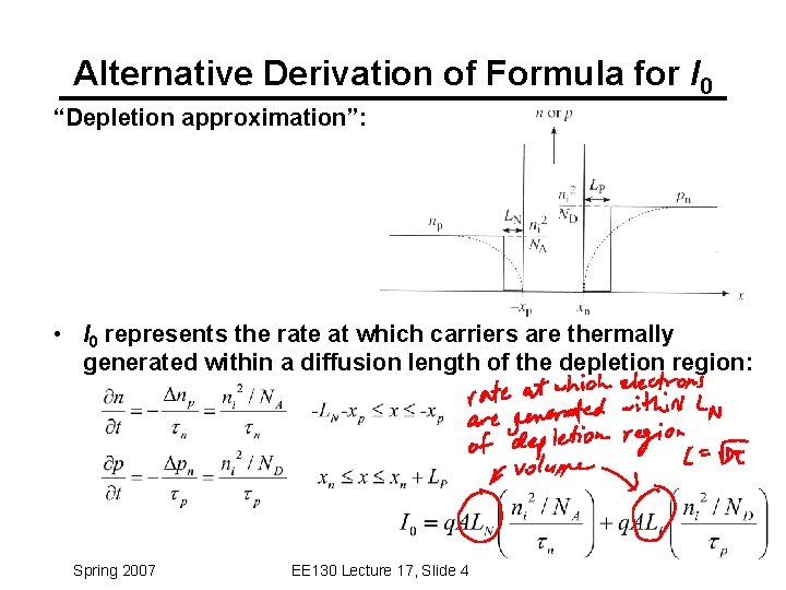 Lecture 17 OUTLINE pn junctions contd Reverse bias