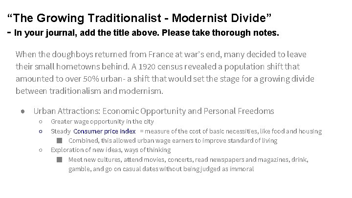 The Clash Between Traditionalism and Modernism Lesson 29
