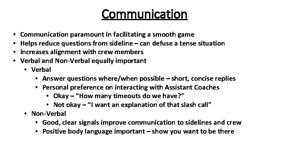 Game Management Climbing the Ladder Managing Sideline Behavior