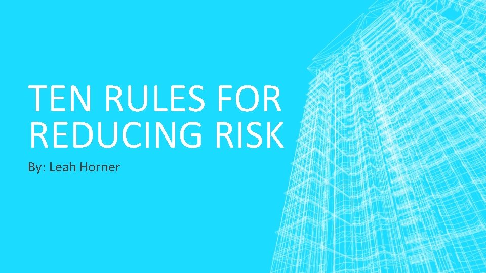TEN RULES FOR REDUCING RISK By Leah Horner
