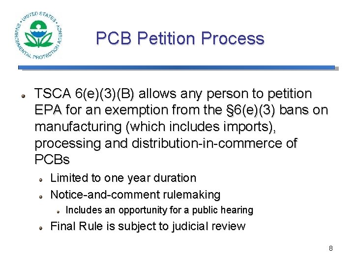 Hearing on the Veolia PCB Import Exemption June
