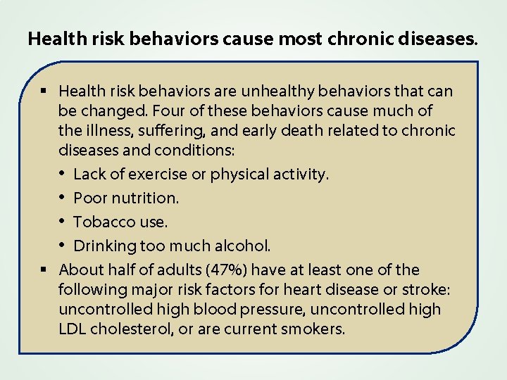 Preventing Chronic Disease Eliminating the Leading Preventable Causes