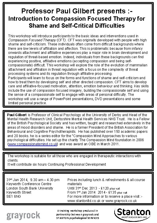Professor Paul Gilbert presents Introduction to Compassion Focused