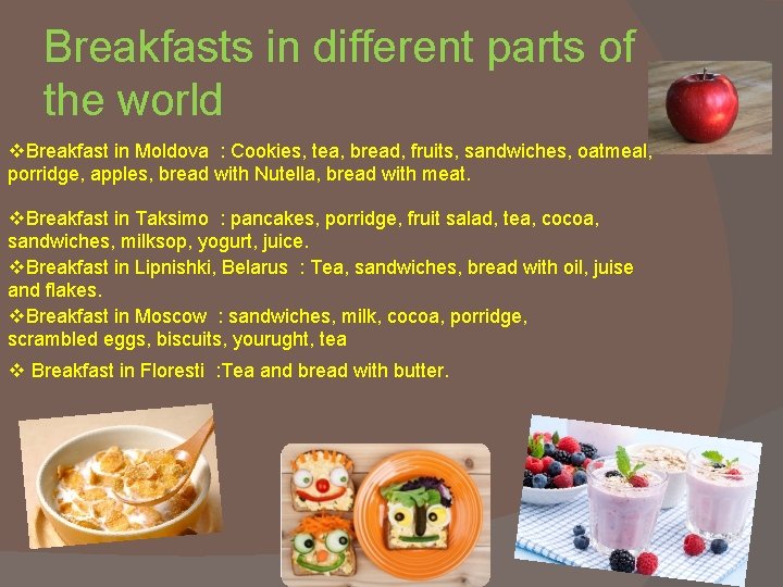 Food in Different Countries Breakfasts in different parts