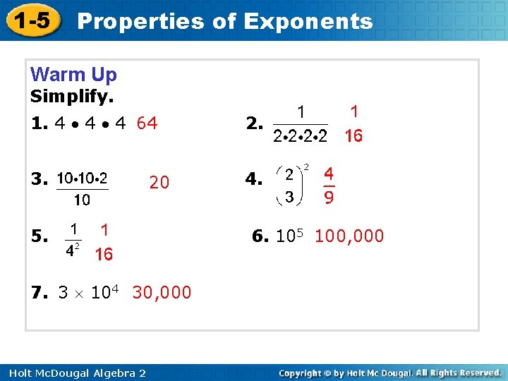 1 5 Properties of of Exponents Warm Up