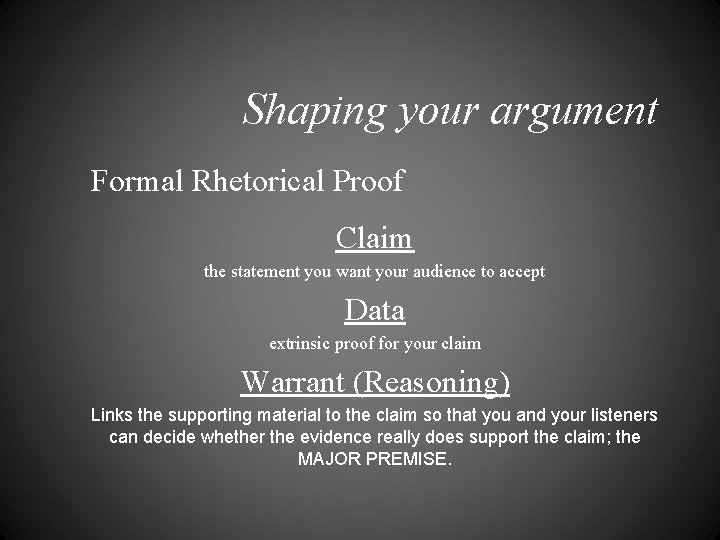 Deliberative Speaking Aims to answer the question What