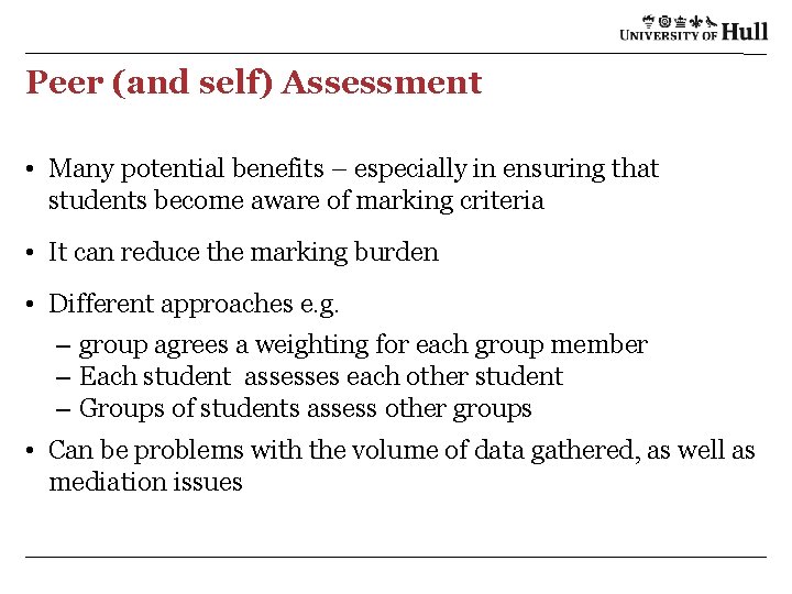 Peer assessment of group work using Web PA