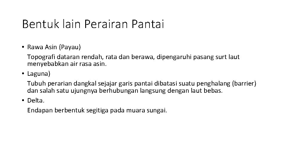 Dasar Samudera 3 Bentuk lain Perairan Pantai Rawa