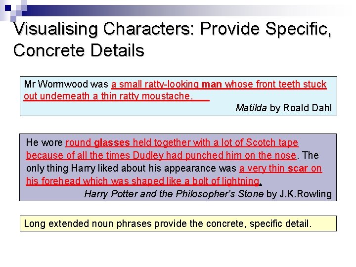 Creating characters in narrative through strong visual detail