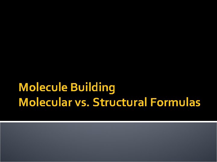 Molecule Building Molecular vs Structural Formulas Objective Today