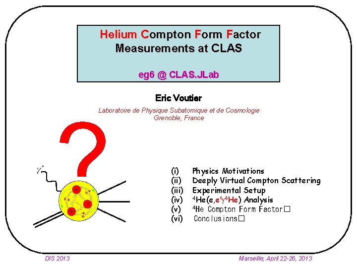 Helium Compton Form Factor Measurements at CLAS eg