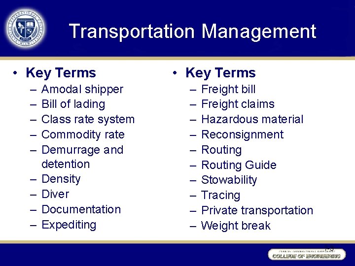 Chapter 7 Transportation Management Learning Objectives To examine