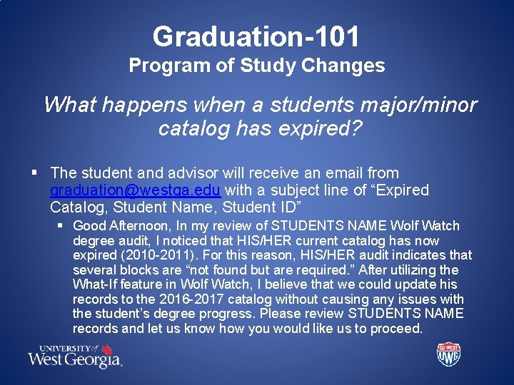The Registrars Office Graduation 101 Program of Study