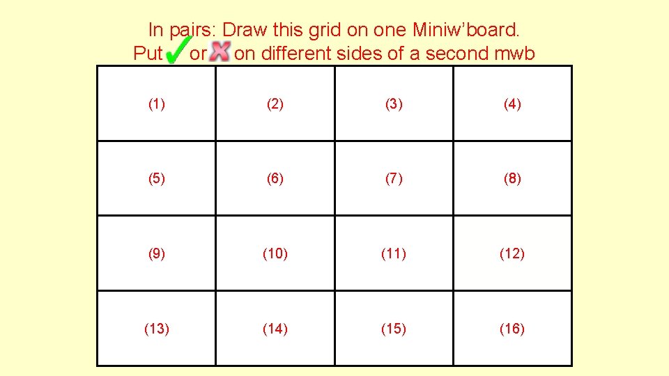 In pairs Draw this grid on one Miniwboard