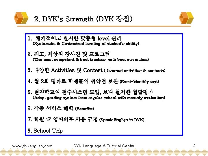 2 DYKs Strength DYK 1 level Systematic Customized