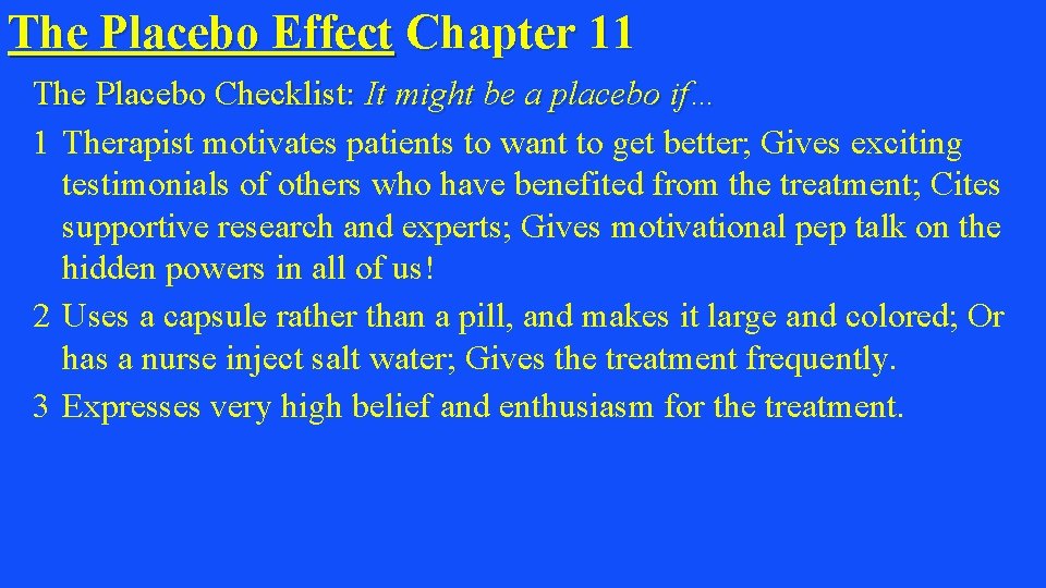 Smith Chapters 11 12 The Placebo Effect Chapter