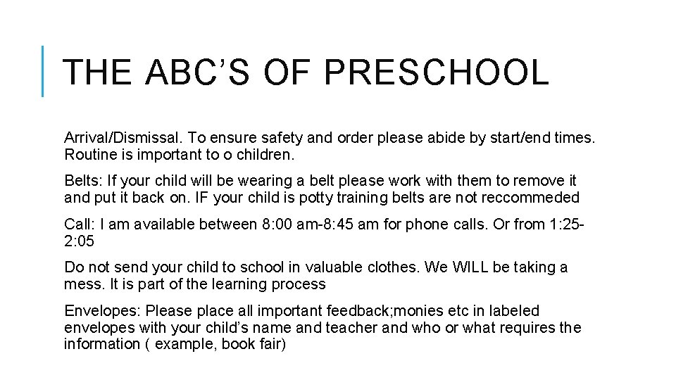PRESCHOOL ABA 2016 2017 Miss Brown EARLY CHILDHOOD