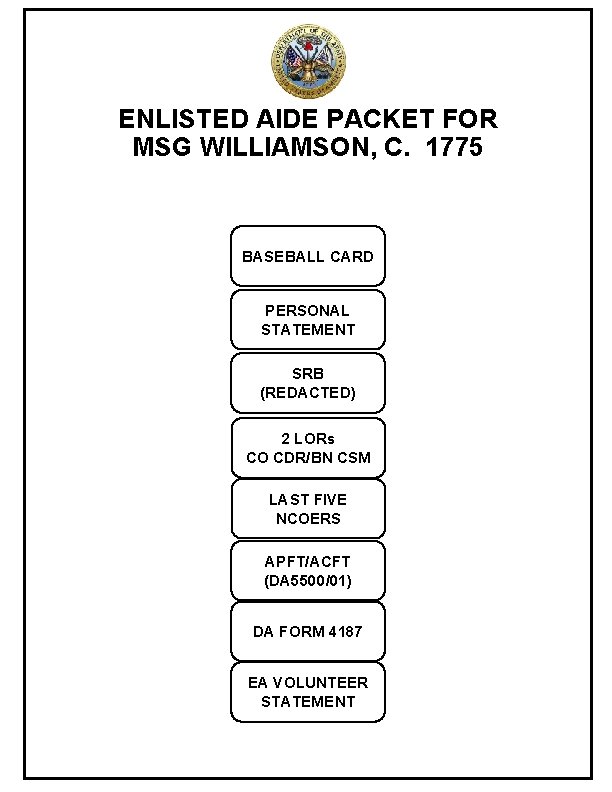 ENLISTED AIDE PACKET FOR MSG WILLIAMSON C 1775