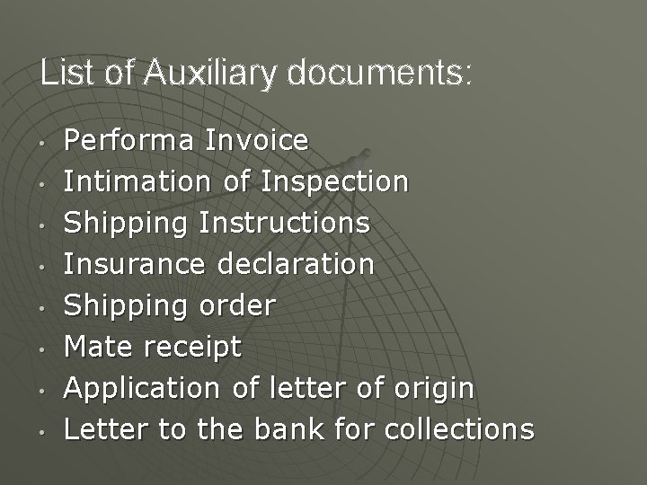 Documents related to Payment u Letter of credit