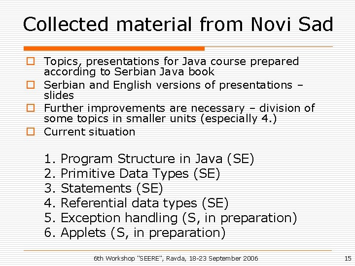 OOJava course materials what happened during last year