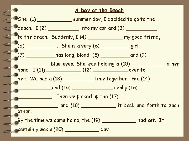 PARTS OF SPEECH Parts of Speech Each word
