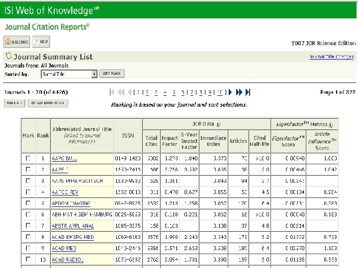 ISI Journal Citation Reports 4 5 ISI Web