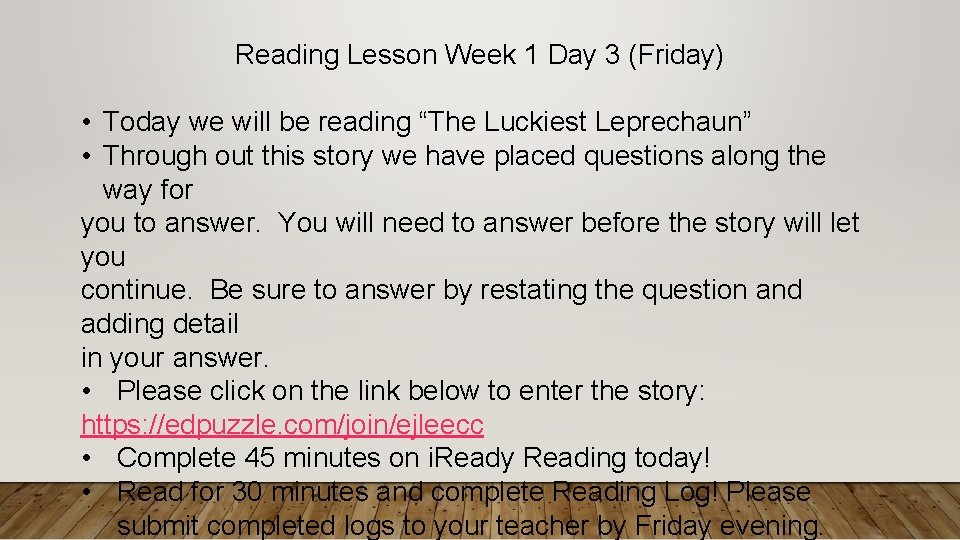 SECOND GRADE WEEK 1 Reading Lesson Week 1