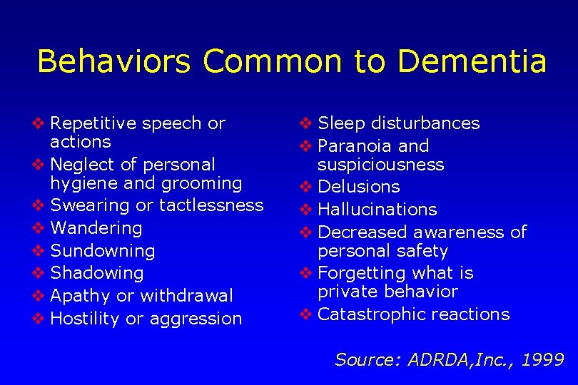 Behavioral and Psychological Symptoms of Dementia An Overview