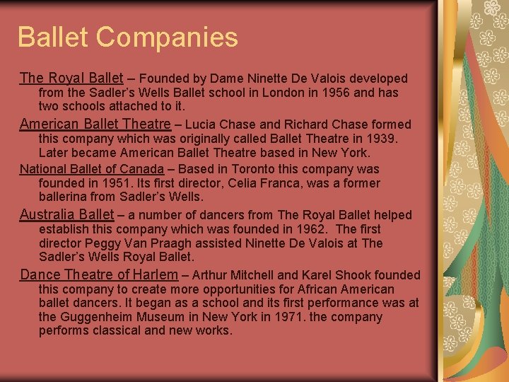Ballet I III IV Benefits History Format of