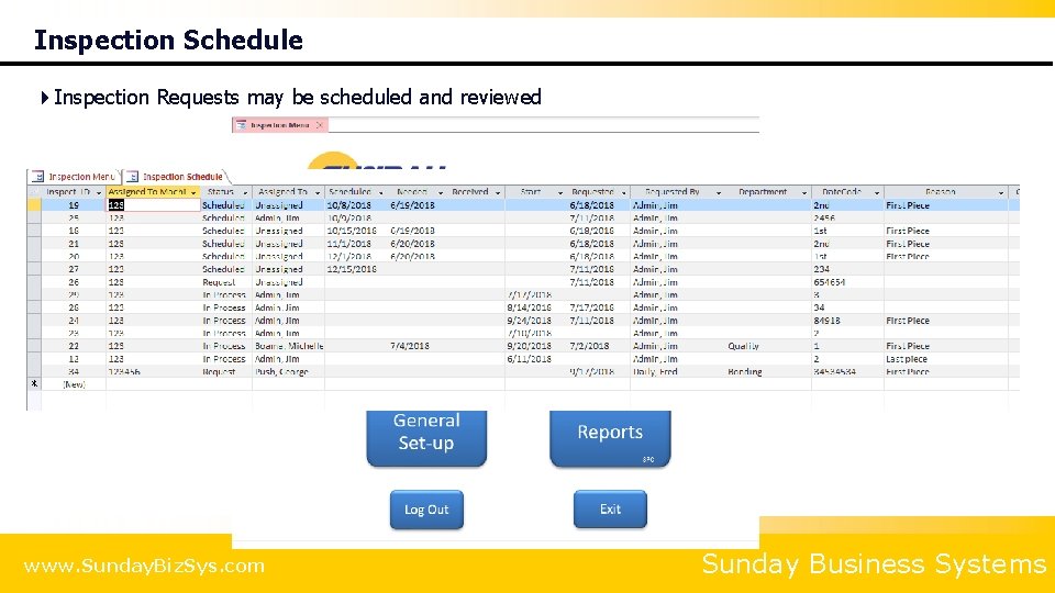 SBS Inspection Database Features Benefits Setup and Use