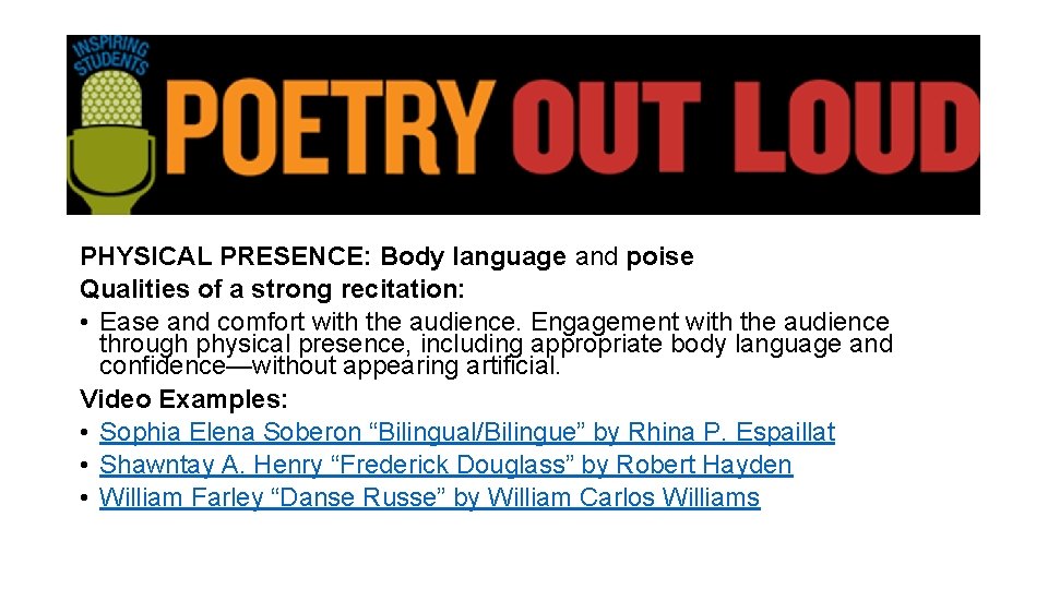 Tips for Recitation PHYSICAL PRESENCE Body language and
