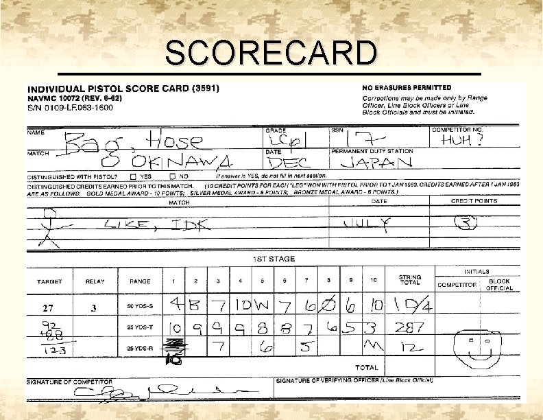 PISTOL SCORING AND ALIBIS PROCEDURES OVERVIEW Target Scoring