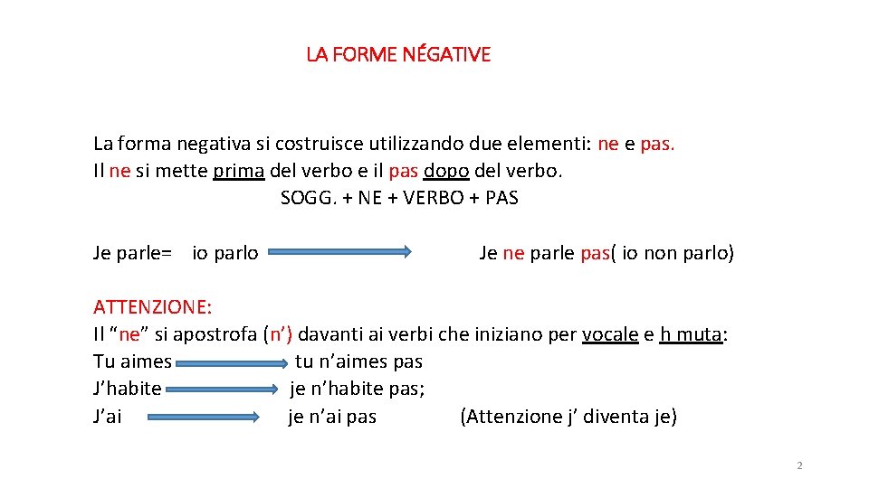 Francese La Forma Negativa Pag 2 Esercizi Pag Francese La Forma Negativa Pag 2 Esercizi Pag