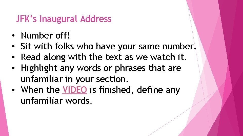 JFK Inaugural Address Day 1 31 32 Welcome