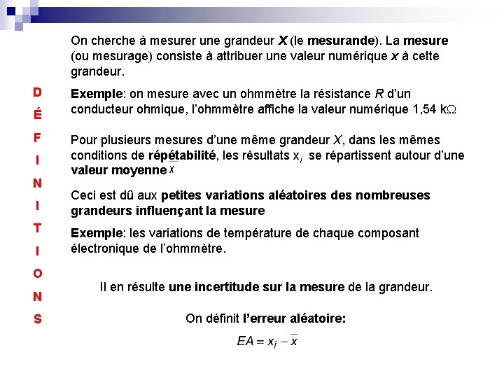 MESURES ET INSTRUMENTATION ERREURS INCERTITUDES DE MESURE I