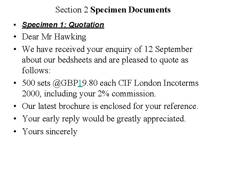 Chapter Five Quotations Offers and Counter Offers Section