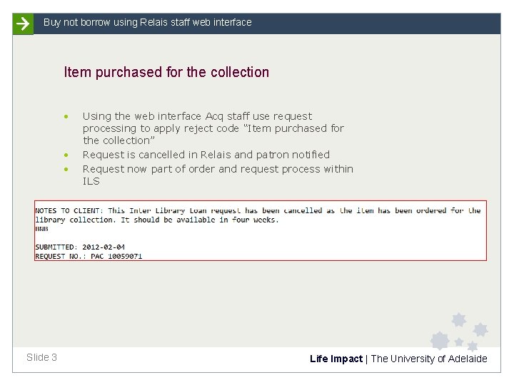Buy not borrow using the Relais staff web