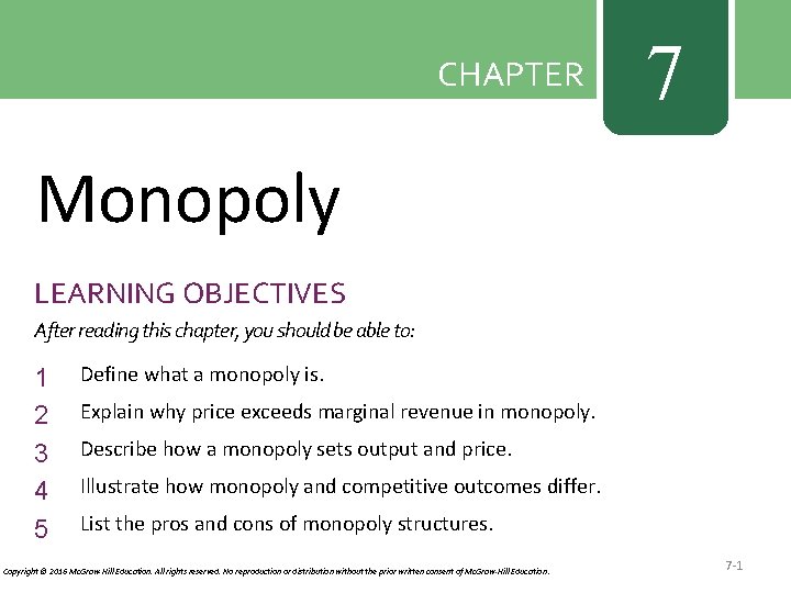 CHAPTER 7 Monopoly LEARNING OBJECTIVES After reading this