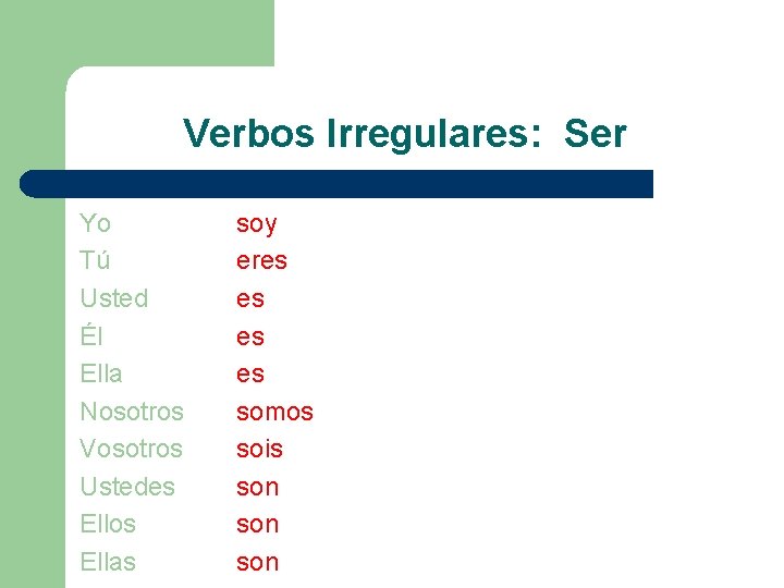 Etapa Preliminar Los Verbos regulares y los verbos