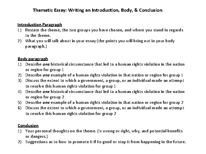Thematic Essay Writing an Introduction Body Conclusion Aim