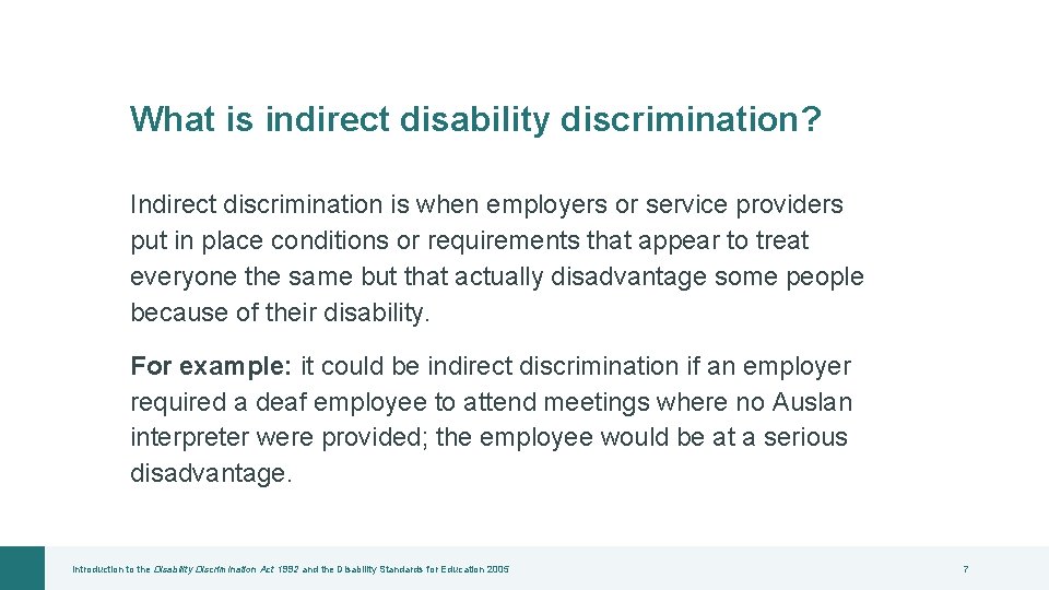 Introduction to the Disability Discrimination Act 1992 and