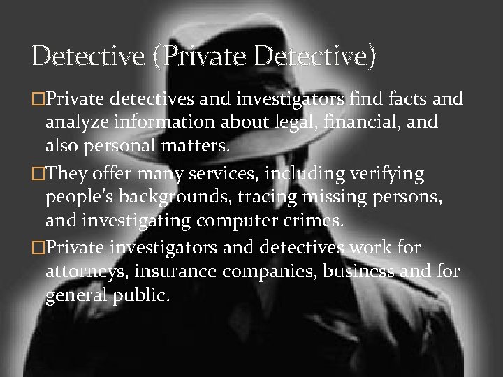 Ideal Job Private Detective BY Jocelyn Vazquez Criminal