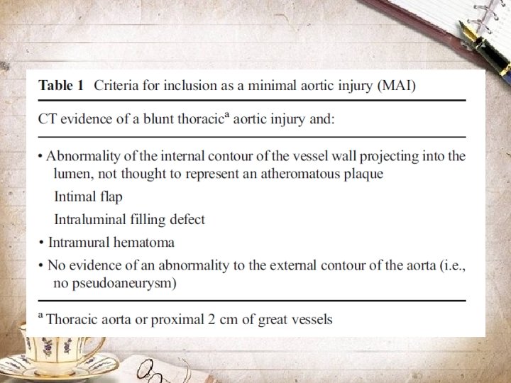 Minimal aortic injury of the thoracic aorta imaging