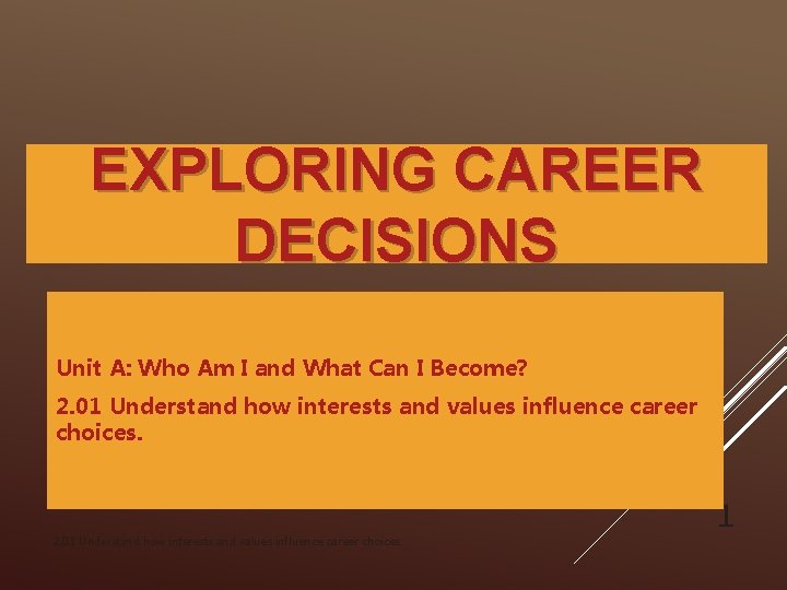 EXPLORING CAREER DECISIONS Unit A Who Am I