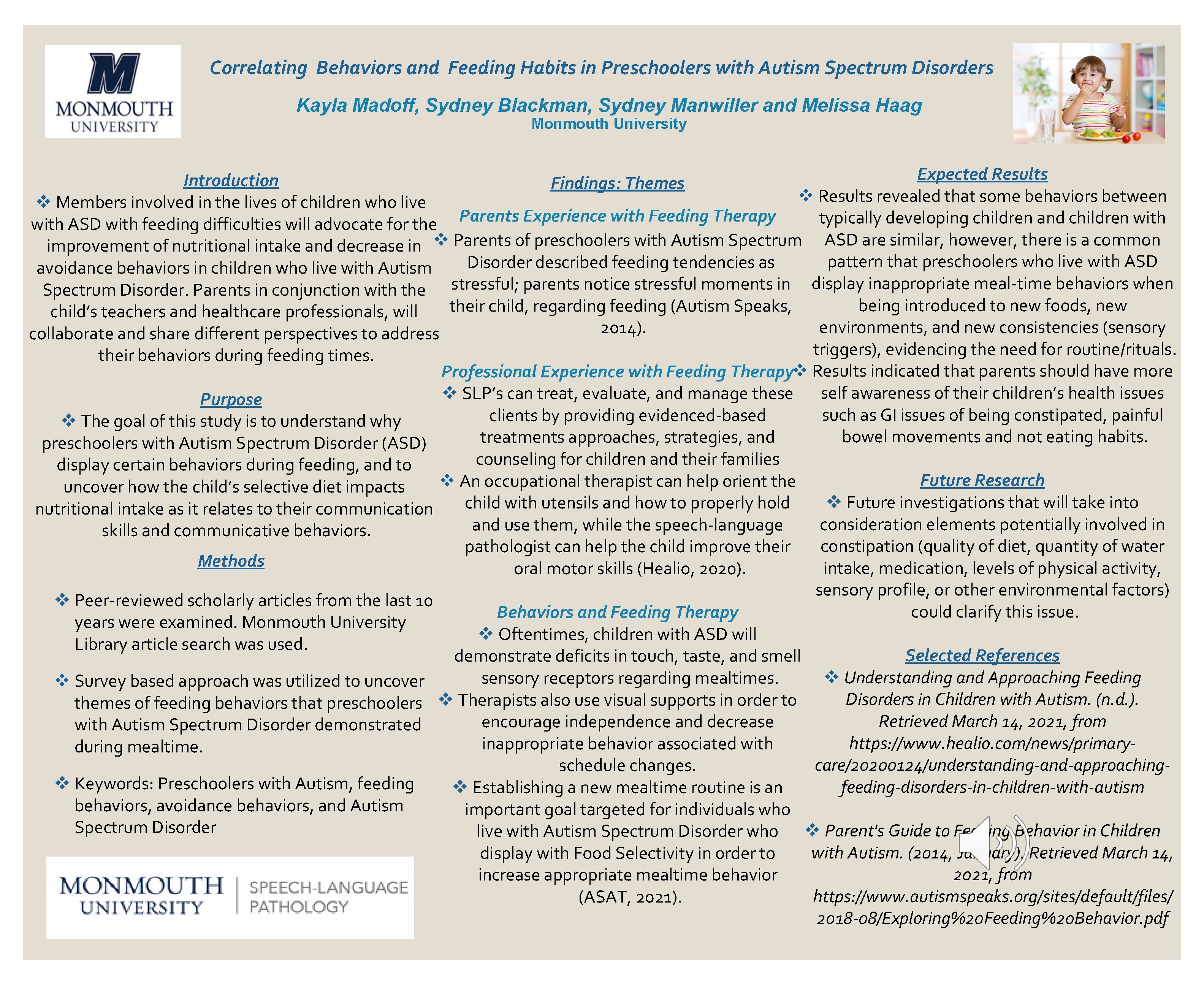 Correlating Behaviors and Feeding Habits in Preschoolers with