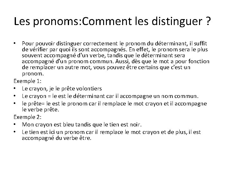 Types de pronoms Les Pronoms le genre et